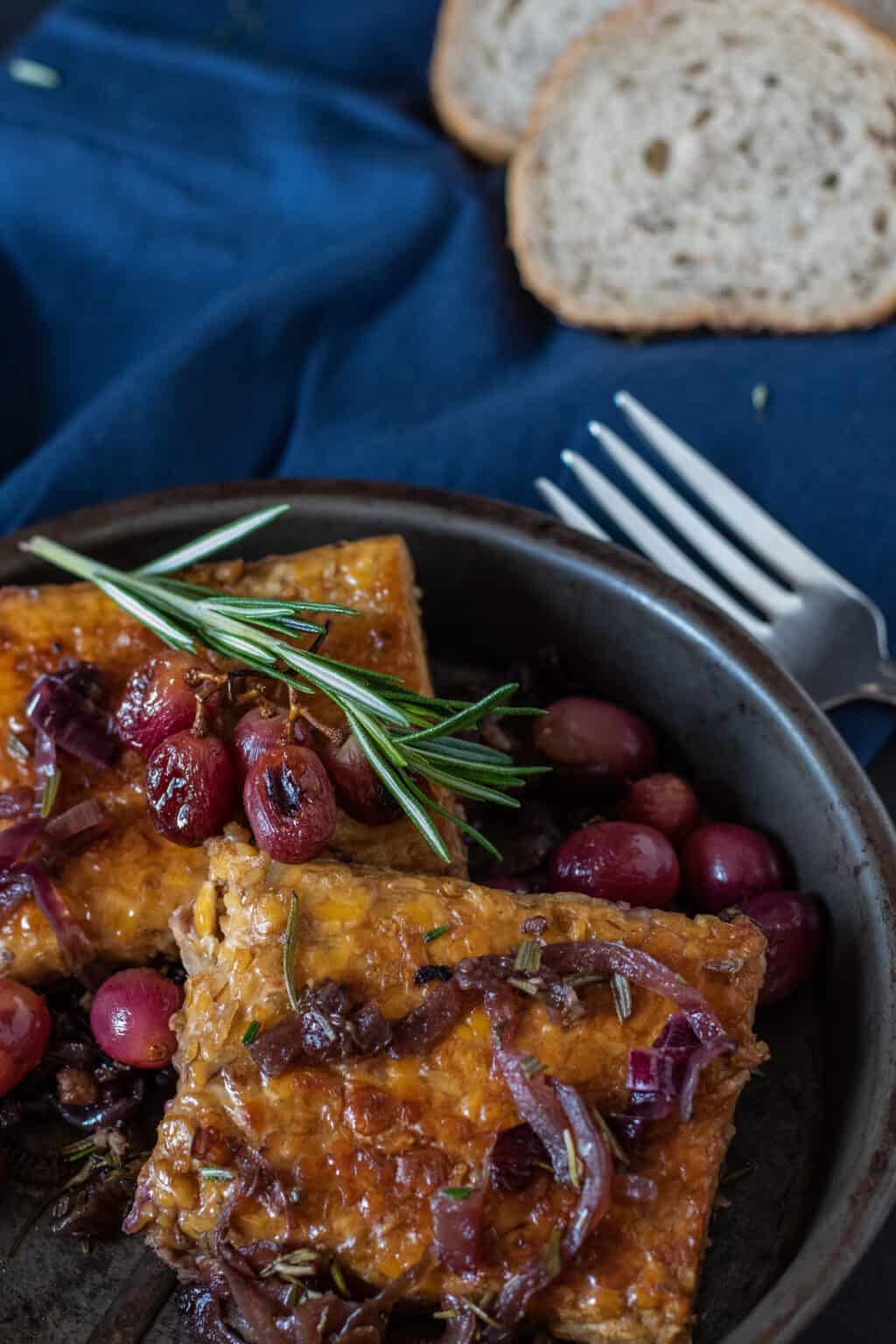Sautéed Tempeh with Caramelized Onions & Grapes