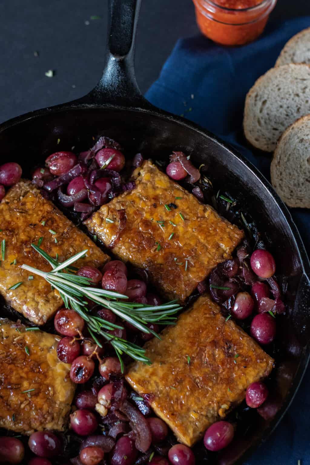 Sautéed Tempeh with Caramelized Onions & Grapes